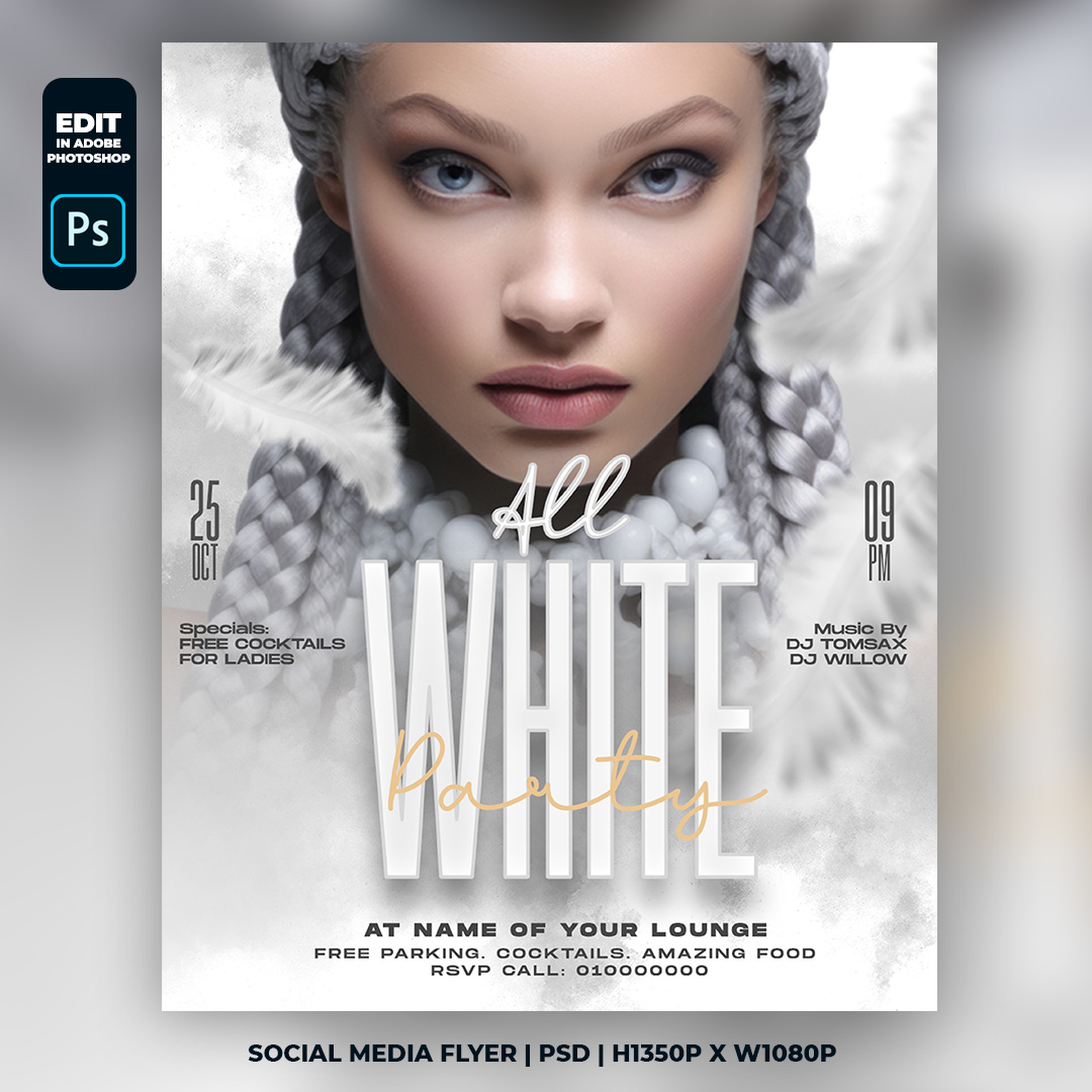 Fully Customizable All White Party PSD Flyer Template