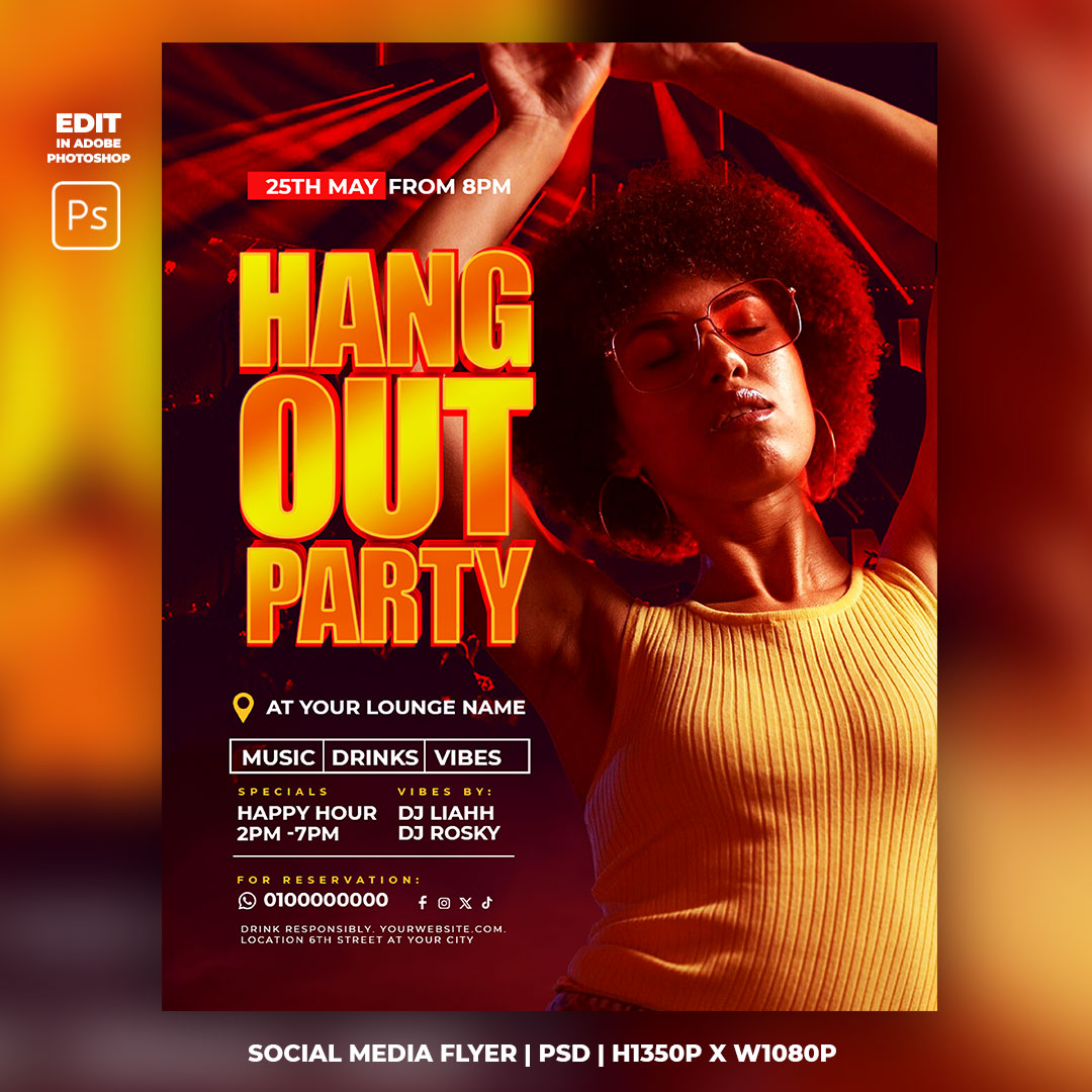 Hangout Party Flyer Template | Editable PSD Design